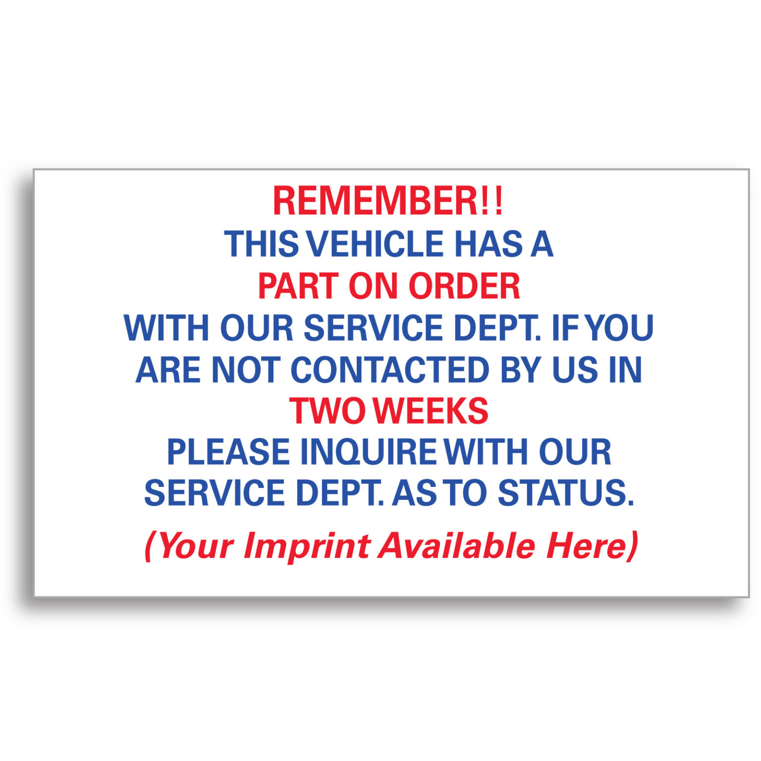 Custom Box Reminder Labels - ASP Automotive Service Products